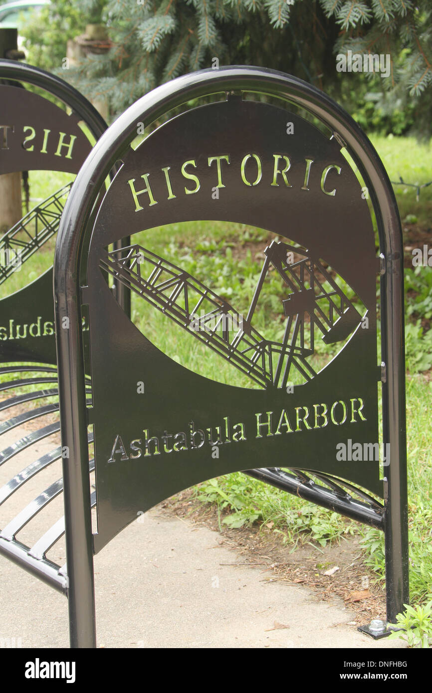 Historic Ashtabula Harbor. Sign as a part of a bicycle rack. East ...