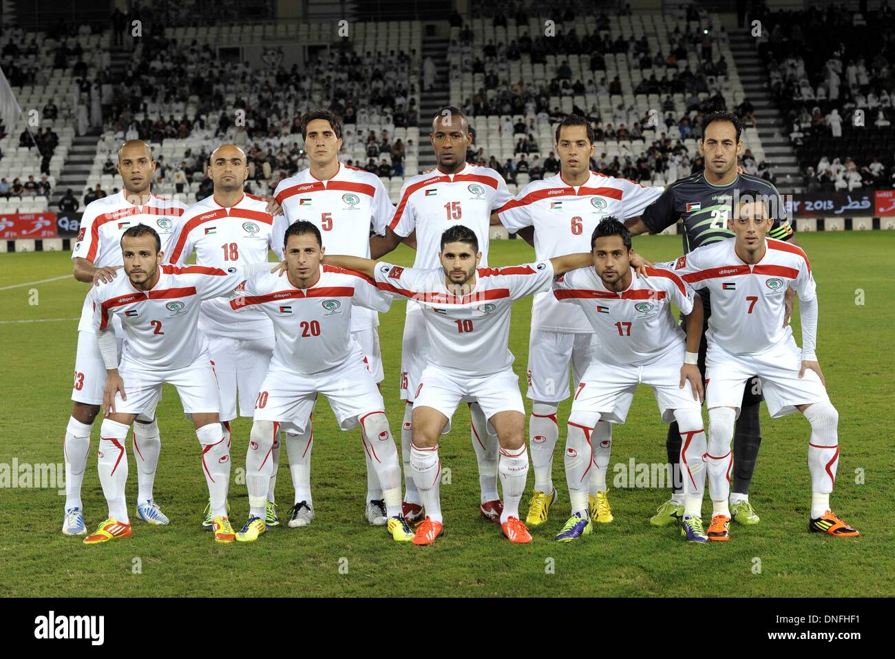 Doha, Qatar. 26th Dec, 2013. Players of Palestine pose for a group ...