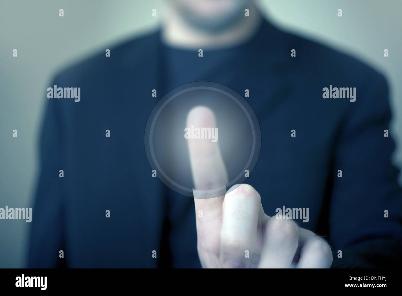 One Push Button. Virtual Screen Button with Copy Space. Just Place Your ...