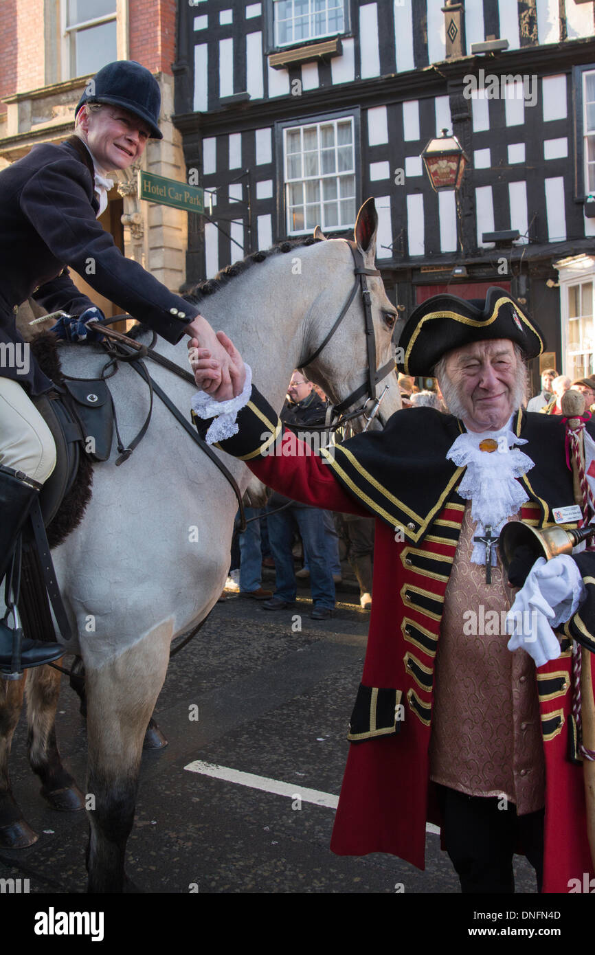Traditional Boxing Day hunt meeting in Ledbury High Street Stock Photo ...