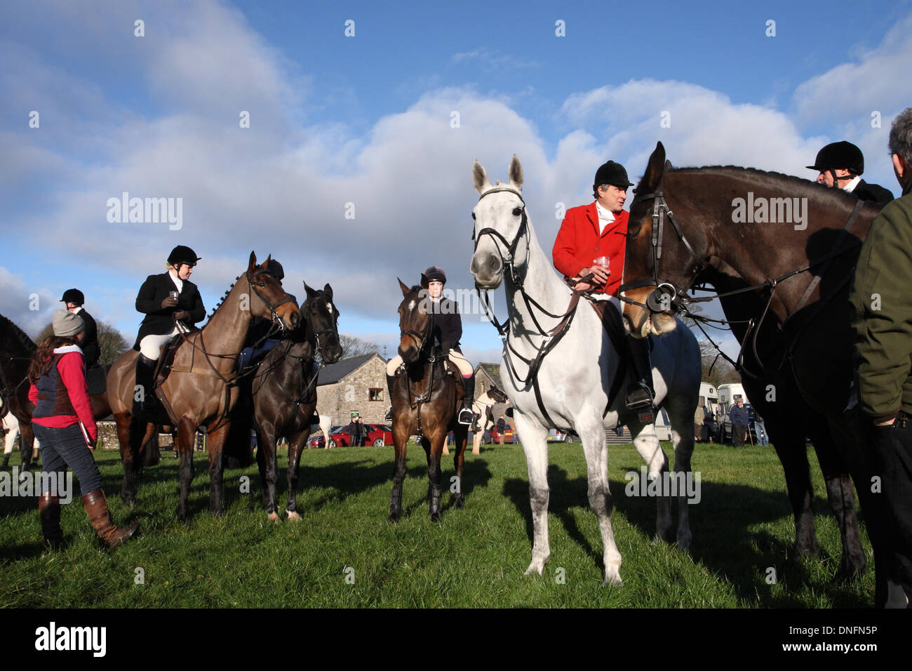 Priddy, Somerset, UK. Boxing Day 2013. The Mendip Farmers Hunt gather ...