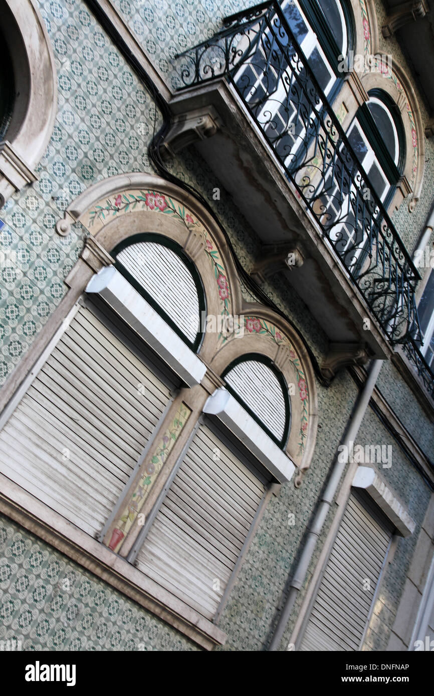 Shuttered window and balcony in Lisbon Stock Photo - Alamy