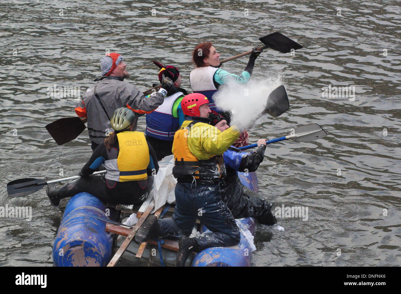 Spectators throw flour bombs at entrants of annual Boxing Day fancy ...