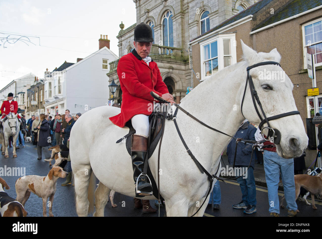 Cury Hunt meet on Boxing Day, in Coinagehall Steet at Helston, Cornwall ...