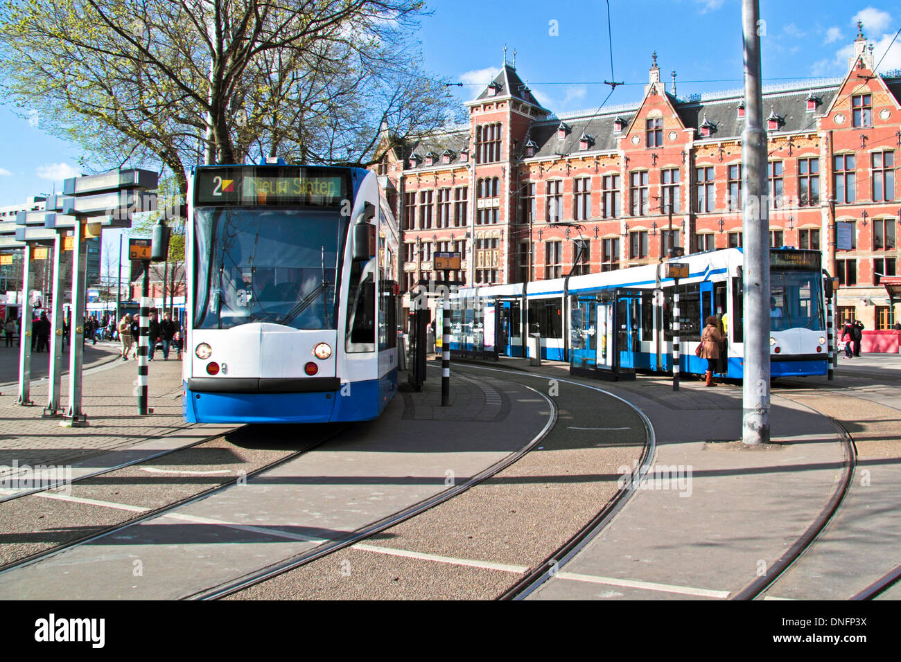 Trams waiting at Central Station in Amsterdam the Netherlands Stock ...