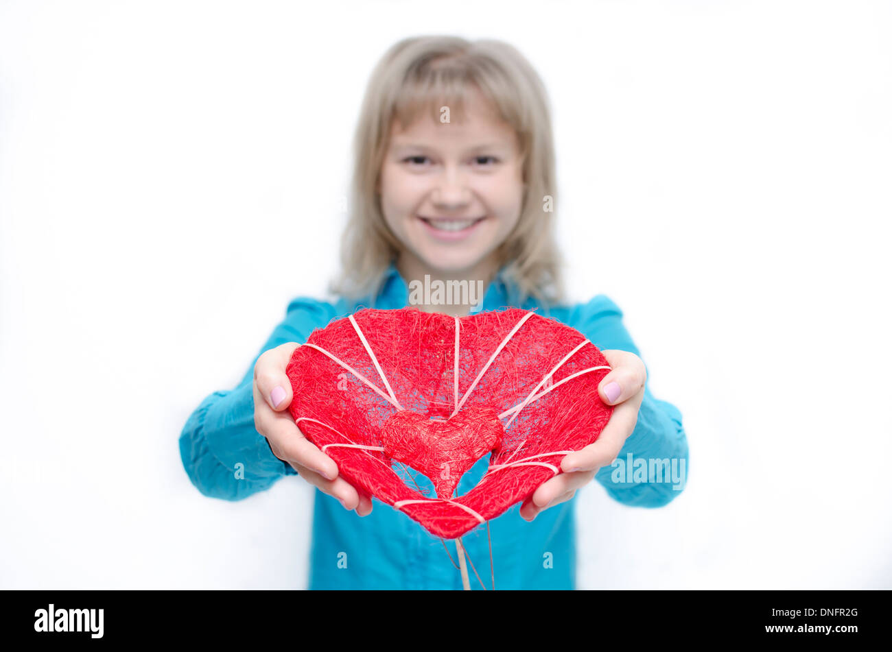 Woman in love heart jacket hi-res stock photography and images - Alamy