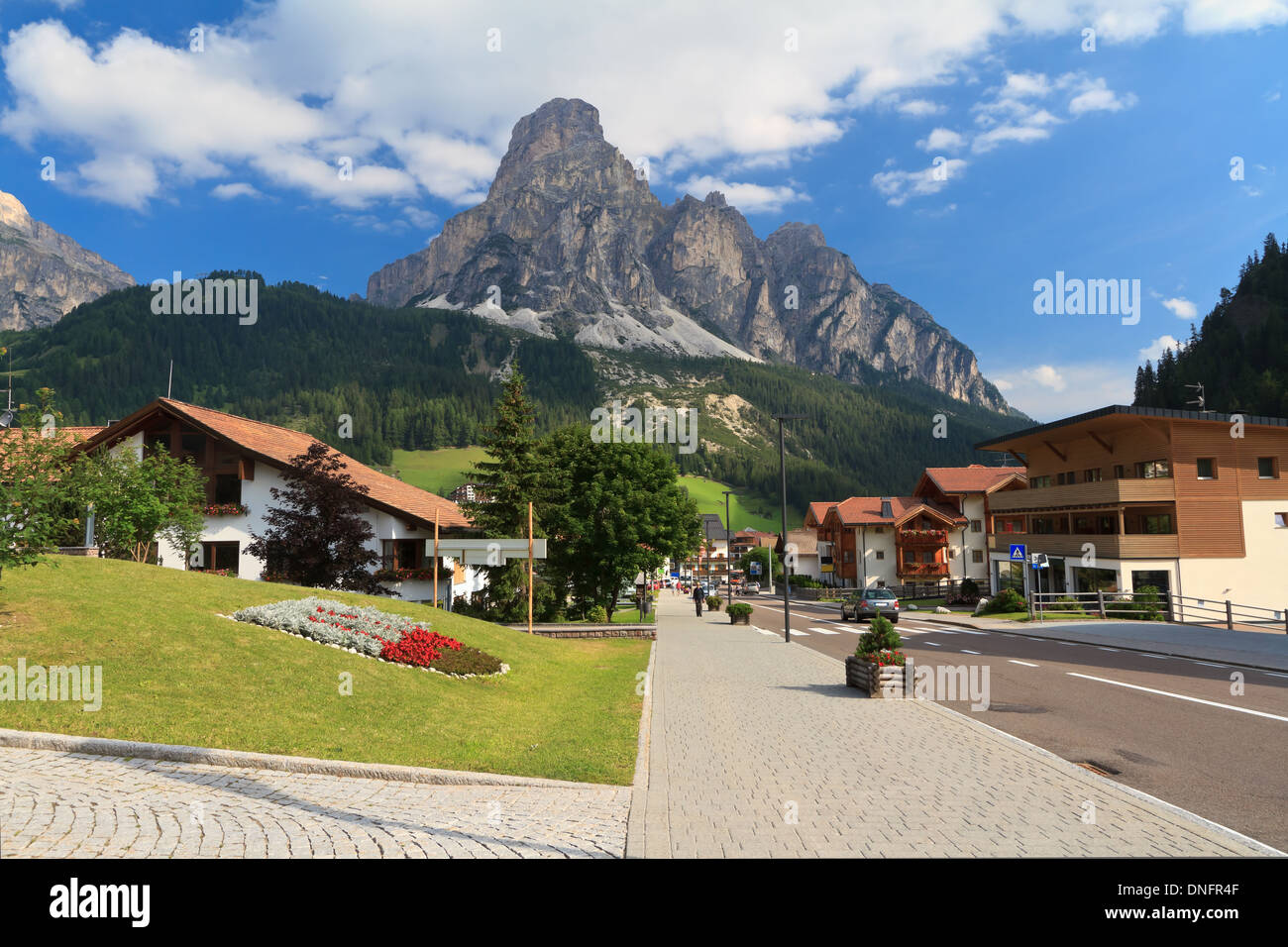 street in Corvara, famous village in Val Badia, Italian Dolomites Stock ...