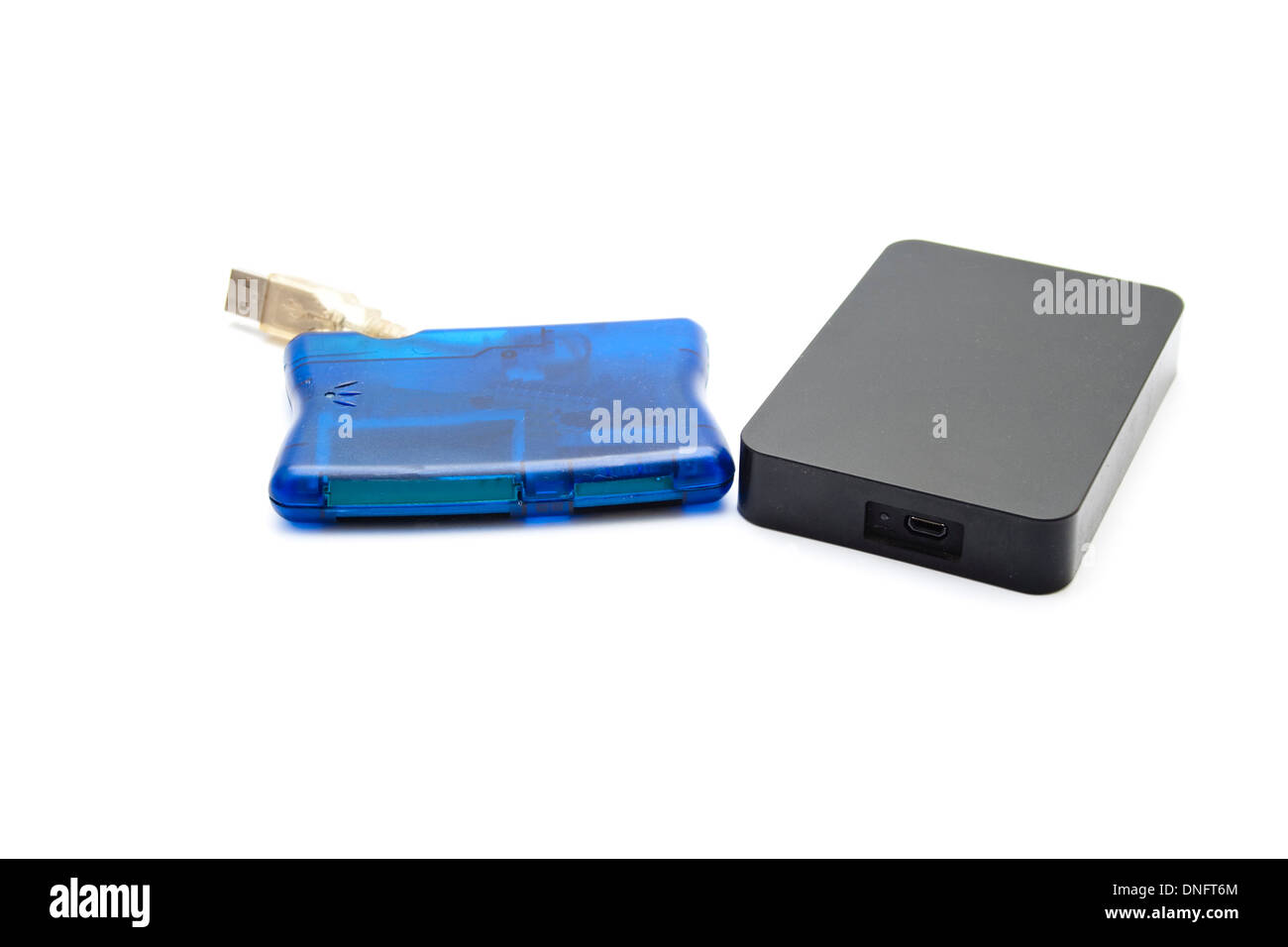Black External Hard Drive Disk with Blue Card Reader Stock Photo - Alamy
