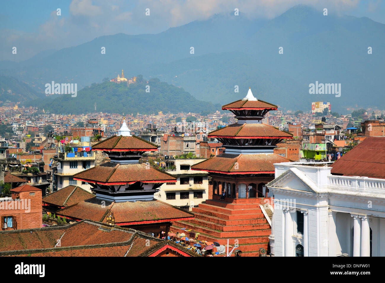 View of the UNESCO world heritage site Durbar Square in Kathmandu, with ...