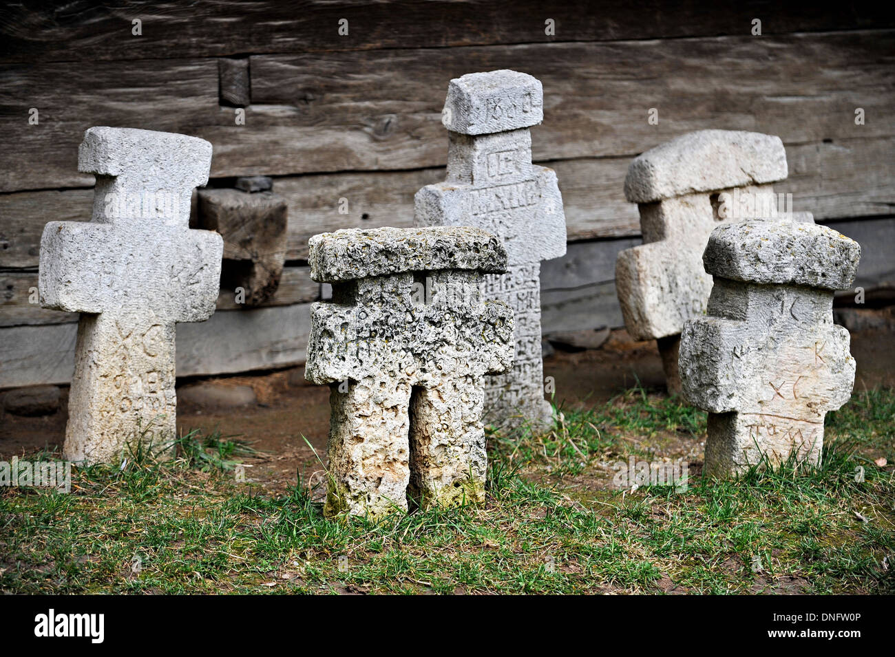 Five weathered ancient crosses made of stone Stock Photo - Alamy
