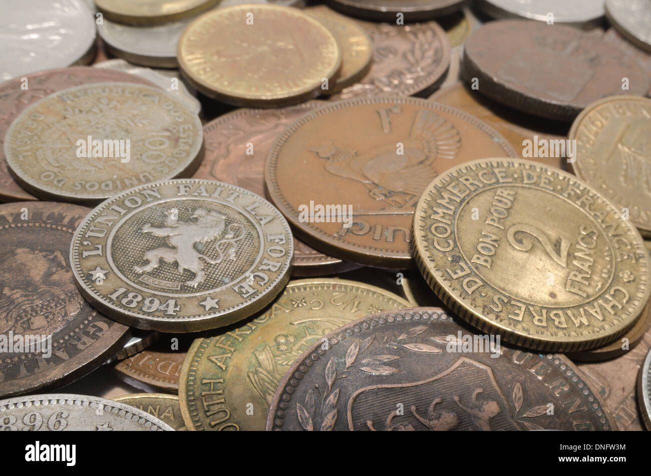 old foreign currency multicultural wealth as small change Stock Photo ...