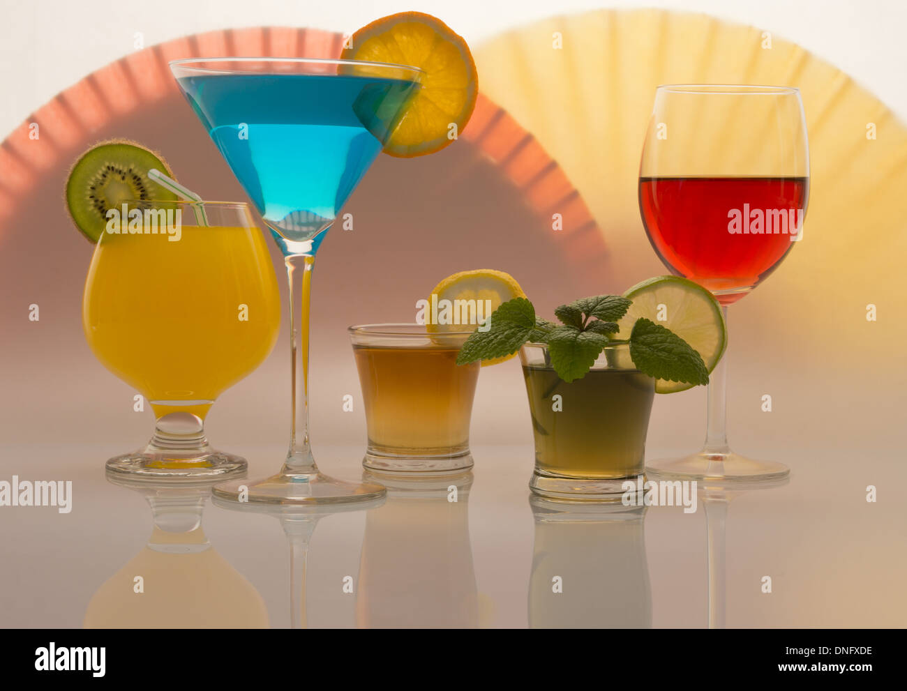 Colorful beverages on different types of glasses Stock Photo - Alamy