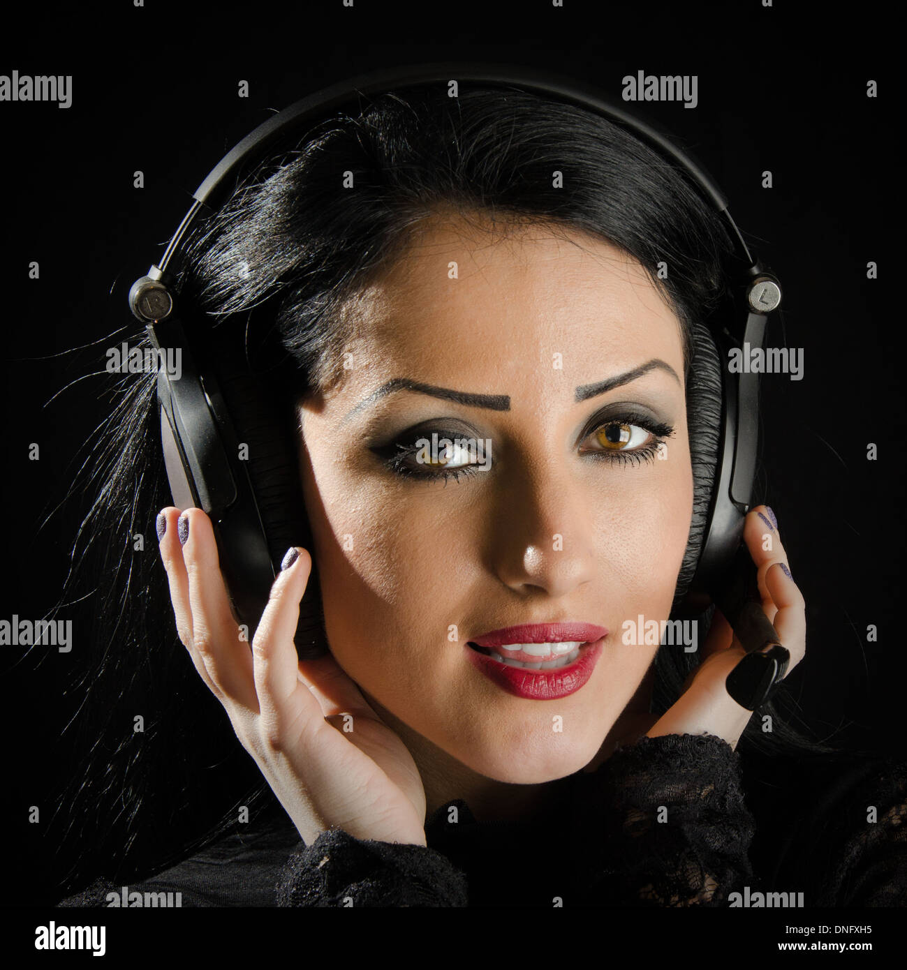 Attractive, Young Woman With Headset Stock Photo - Alamy