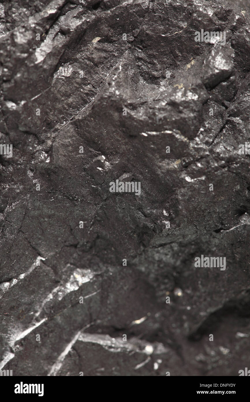 Black hard bituminous coal, carbon nugget closeup macro texture ...