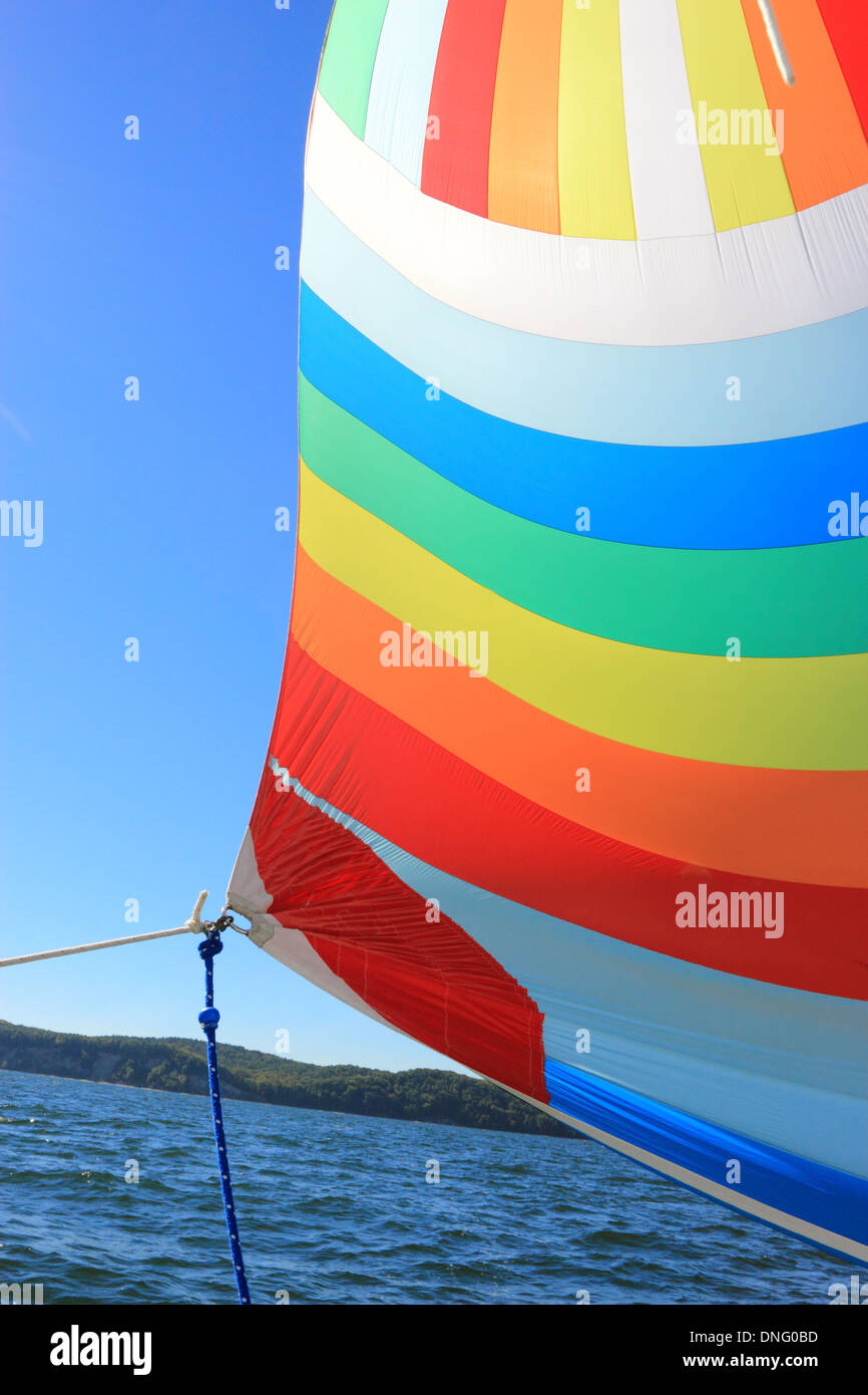 The wind has filled the spinnaker on sailing yacht. Detail of a ...