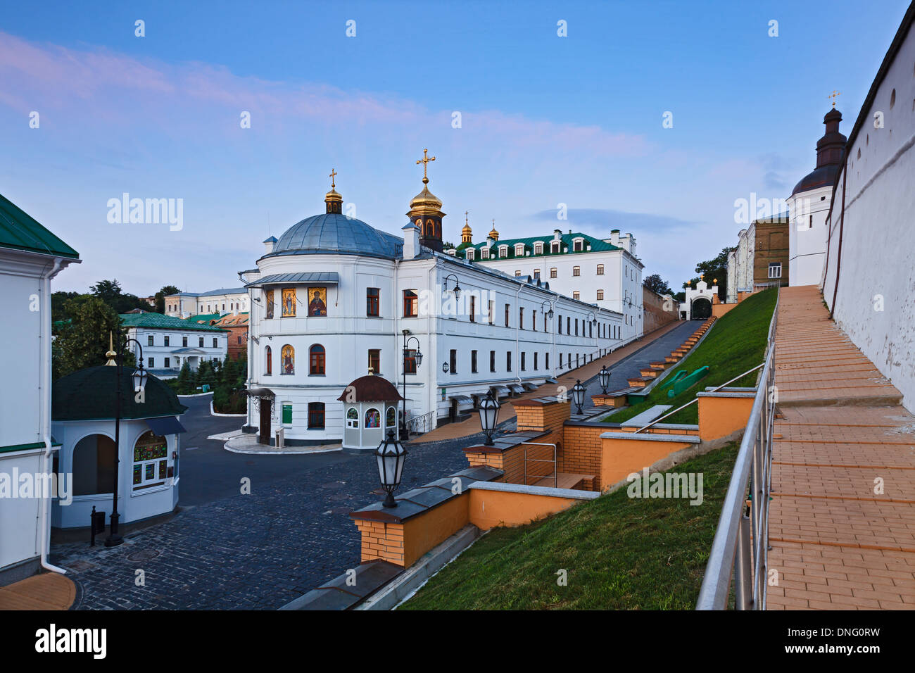 Ukraine Kiev Lavra monastery complex at sunrise inside the walls with ...