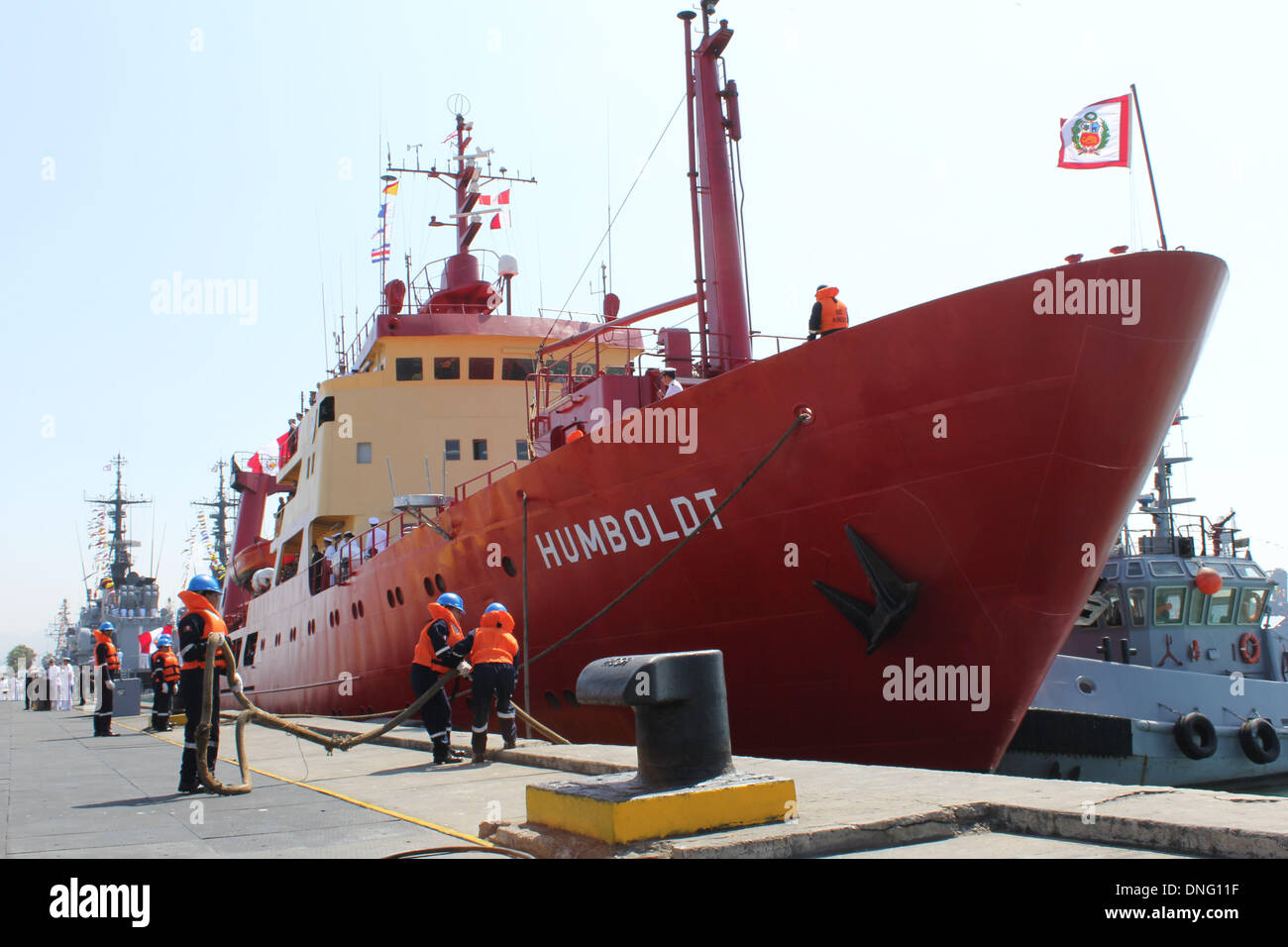 Lima, Peru. 26th Dec, 2013. Crew Members of the Peruvian Navy cast off ...