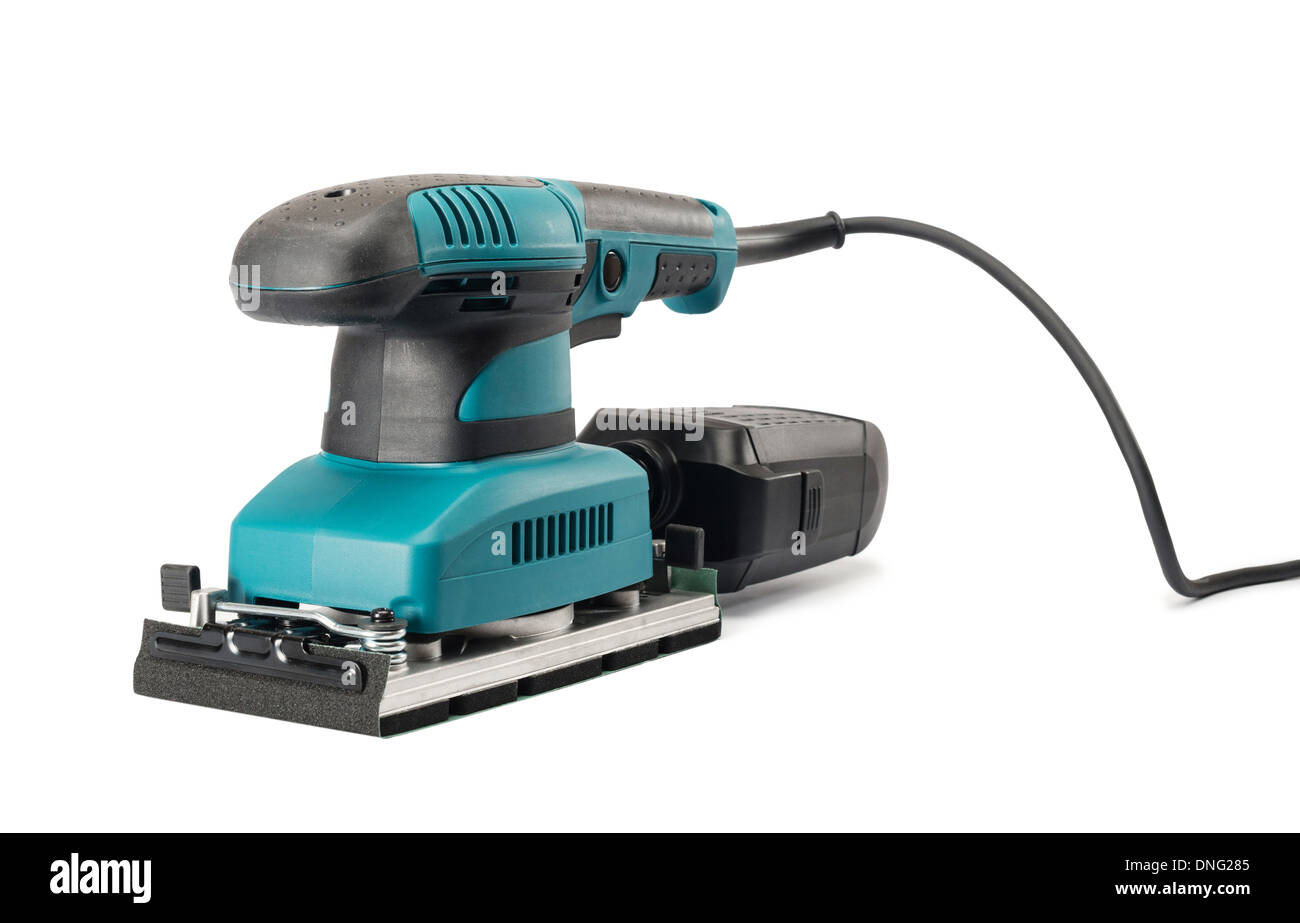 Electrical sander on white background Stock Photo - Alamy