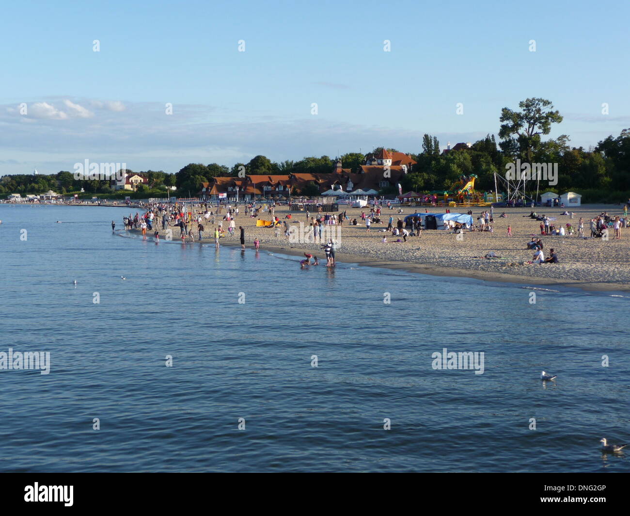 People enjoy sandy beach in Sopot at the Baltic Sea in Poland, 15 ...