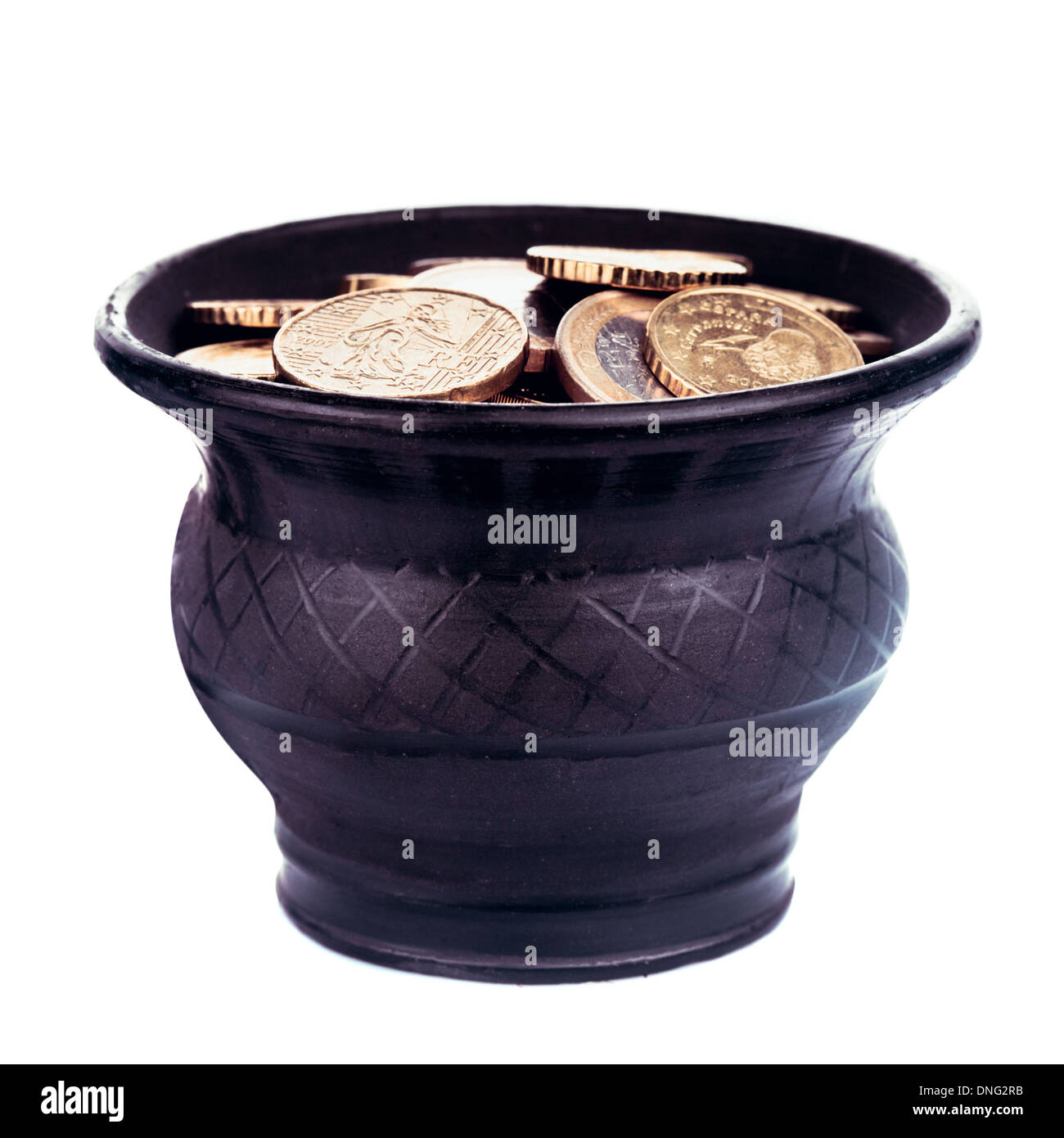 Pot with golden coins Stock Photo - Alamy