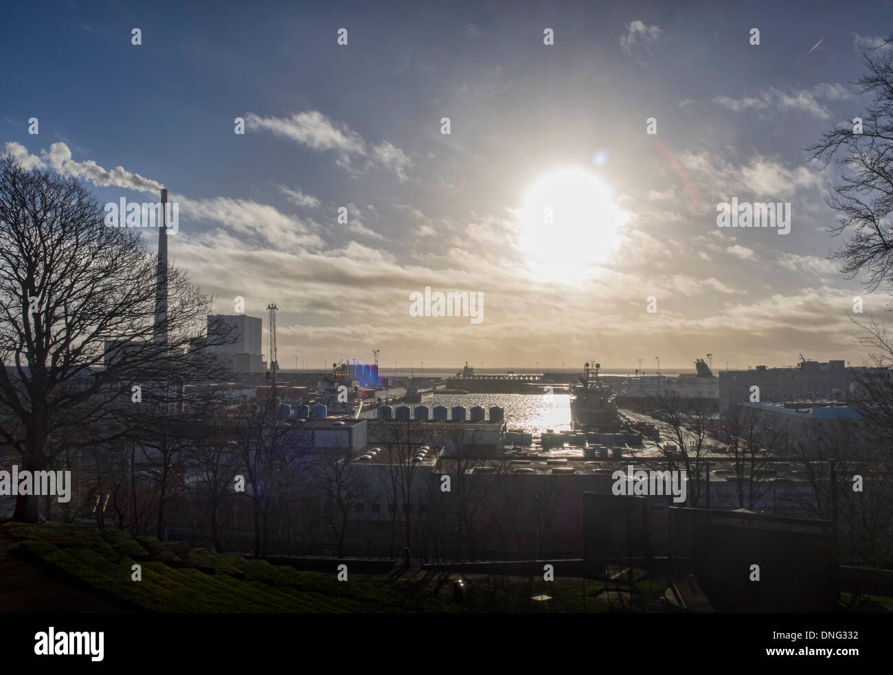Panorama of Esbjerg oil harbor, Denmark Stock Photo - Alamy