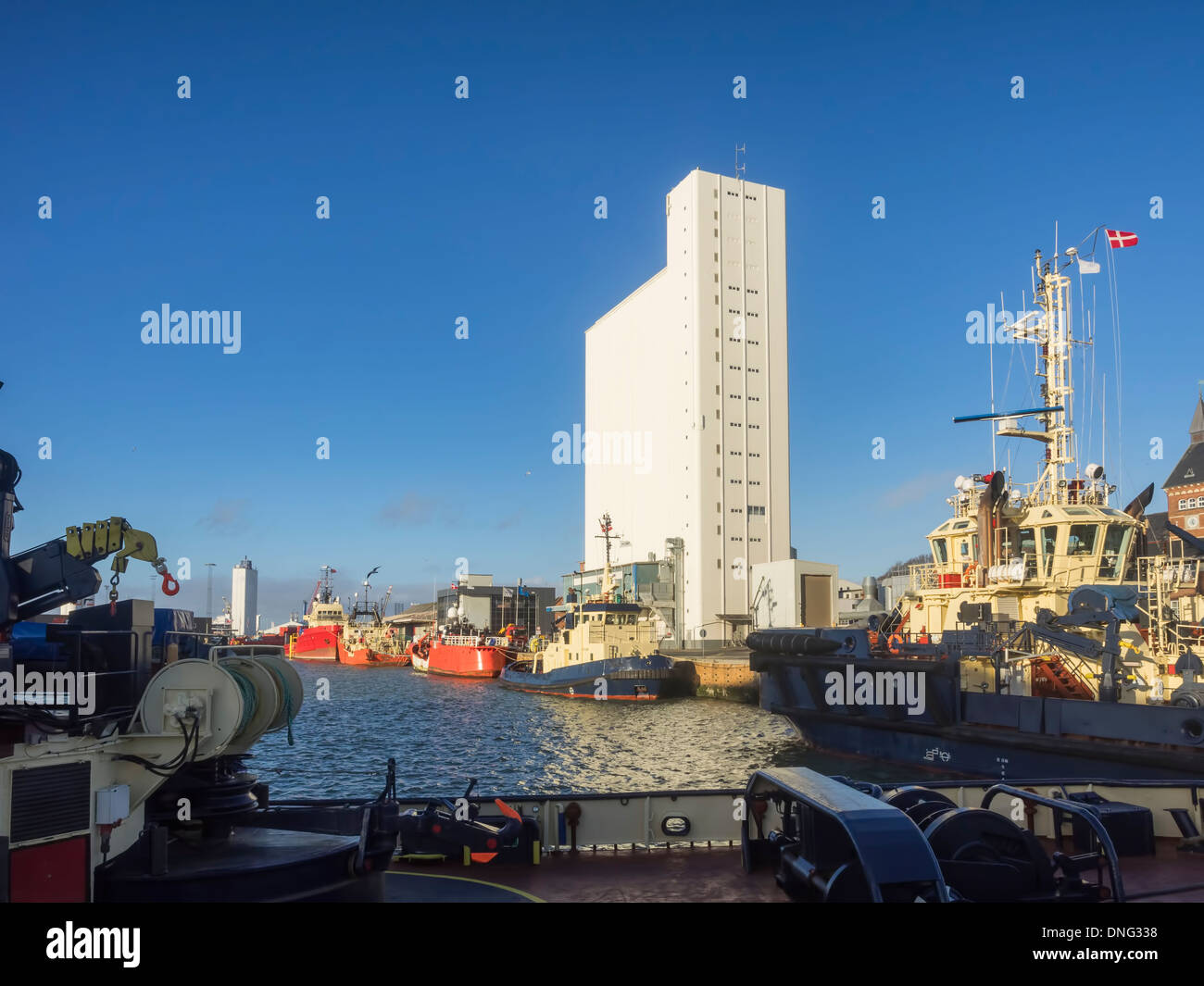 Panorama of Esbjerg oil harbor, Denmark Stock Photo - Alamy