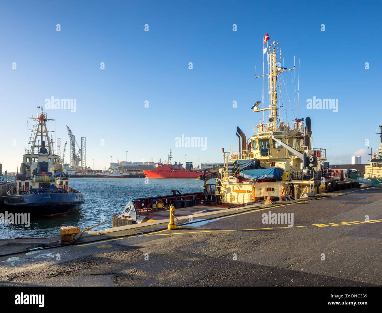 Panorama of Esbjerg oil harbor, Denmark Stock Photo - Alamy