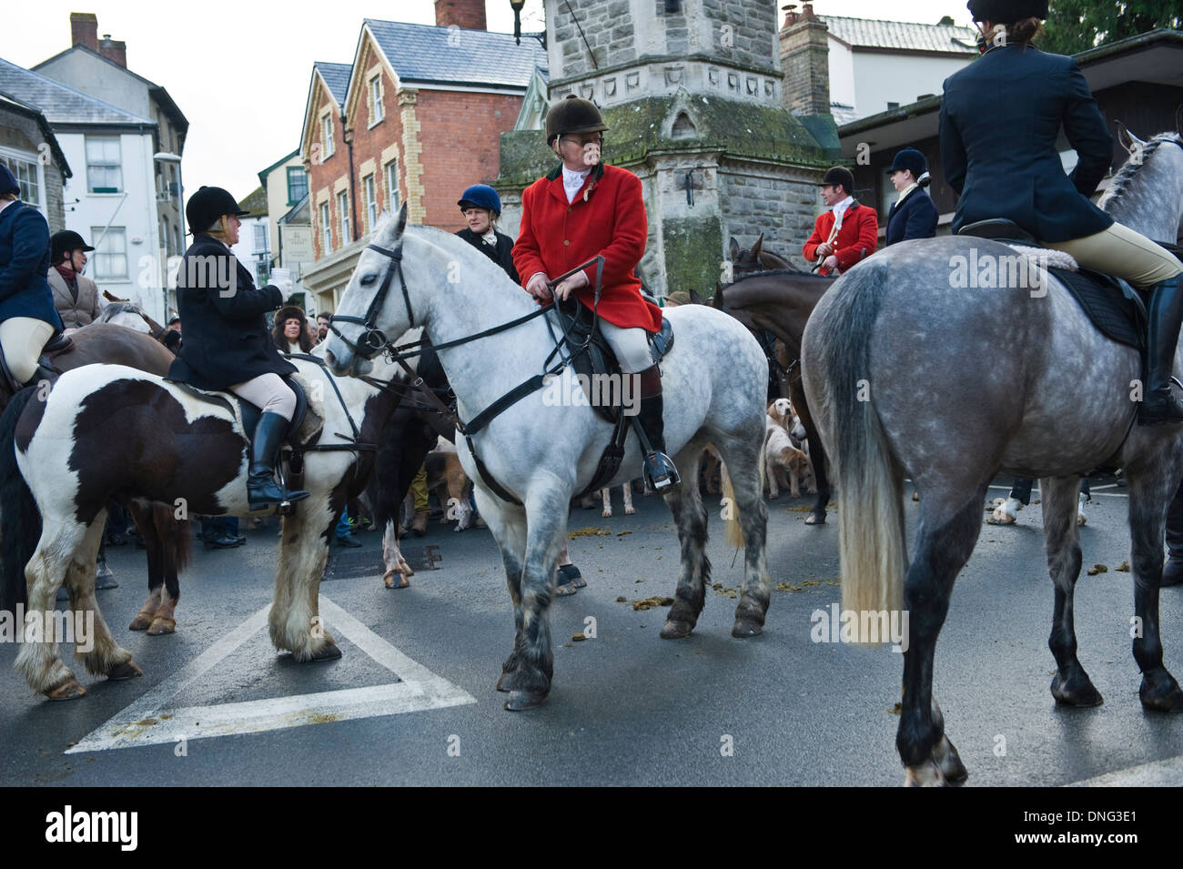 Golden Valley Boxing Day Hunt gathering in Hay-on-Wye Powys Wales UK ...