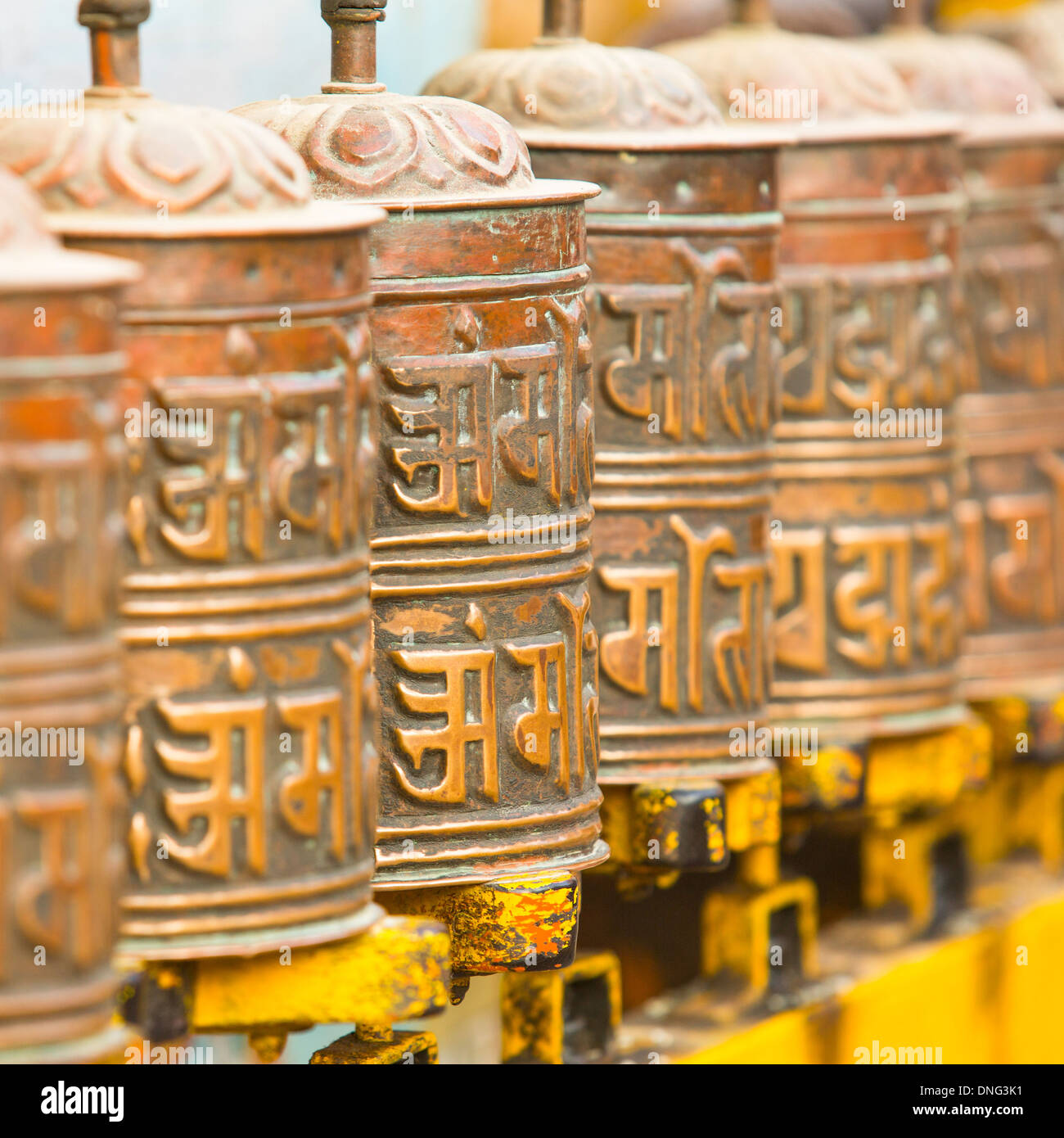Tibetan Buddhist prayer wheels at Boudhanath stupa in Kathmandu, Nepal ...