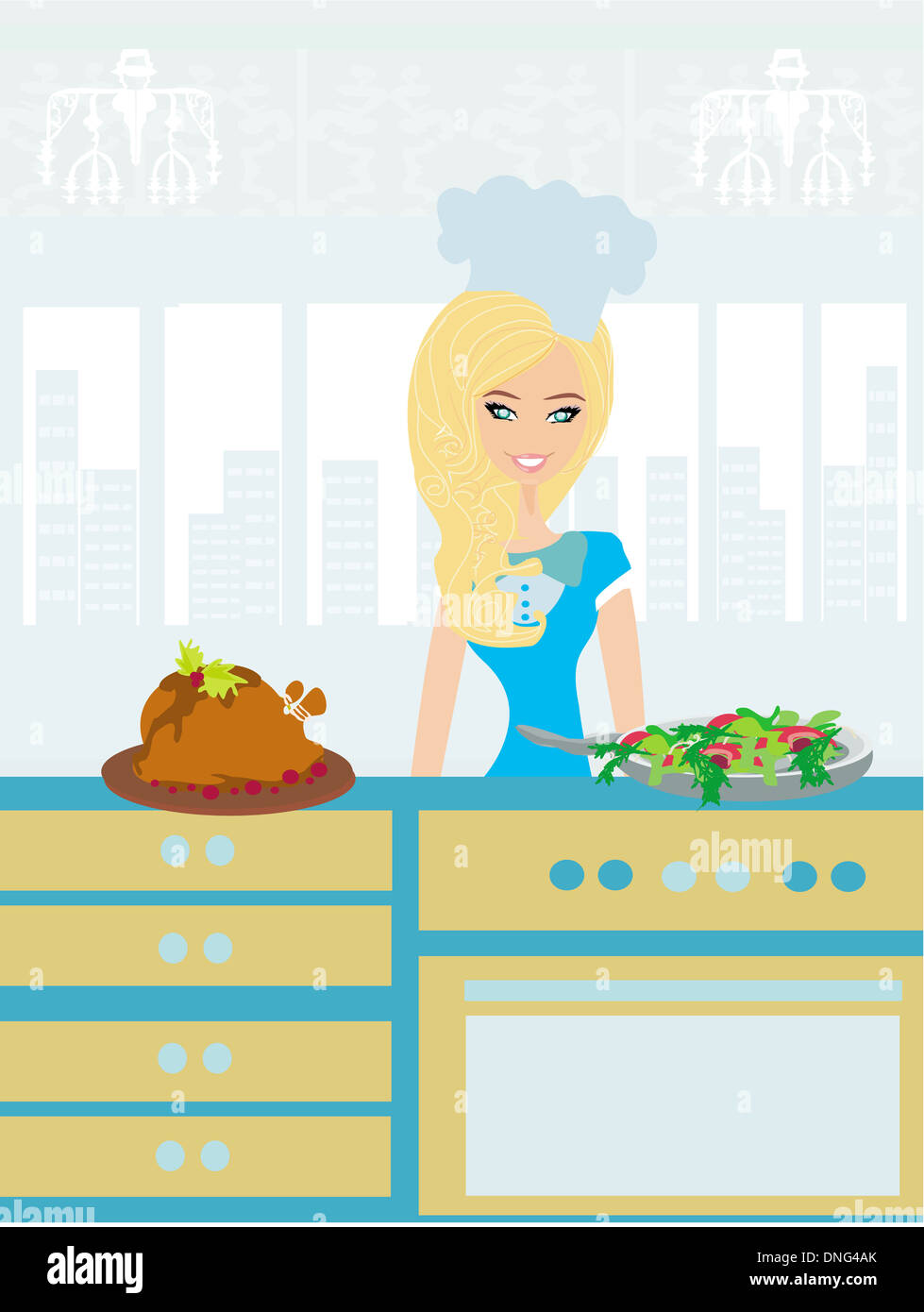 Beautiful lady serving dinner Stock Photo - Alamy