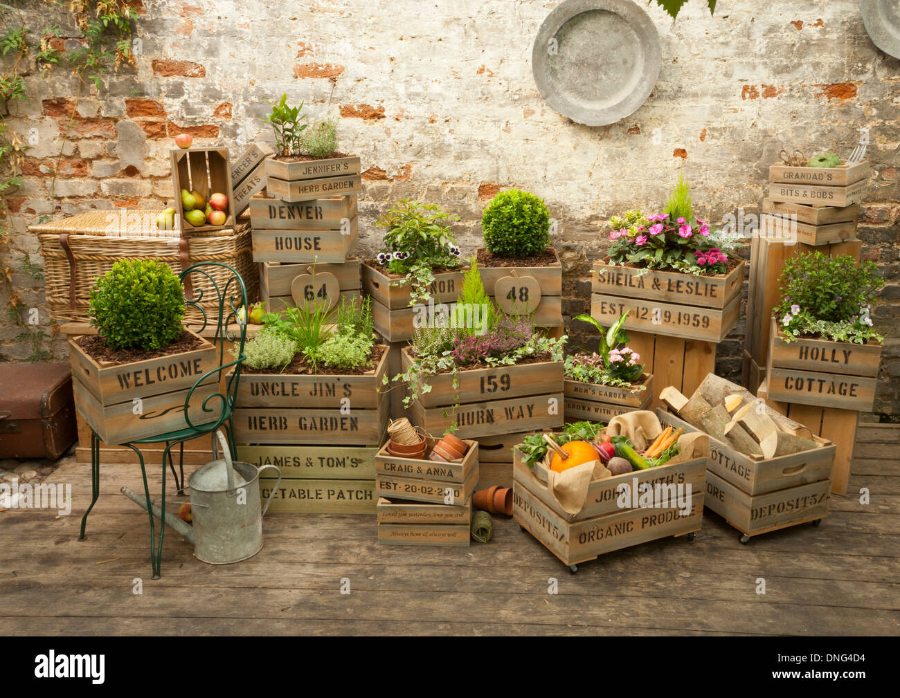 Wooden vintage style fruit boxes Stock Photo - Alamy