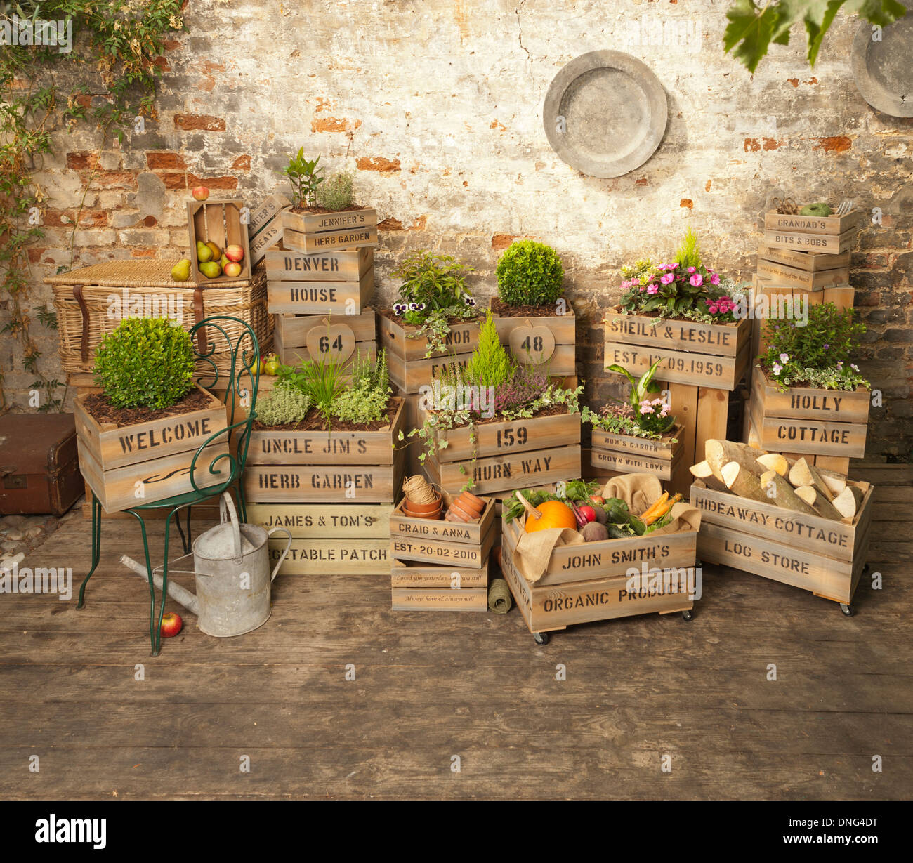 Wooden vintage style fruit boxes Stock Photo - Alamy