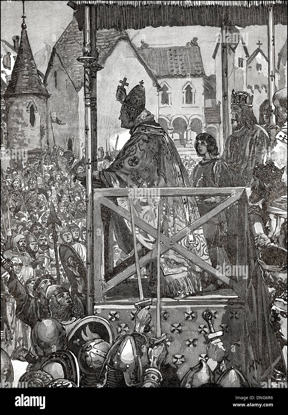Pope URBAN II, c. 1035-1099, preaching the First Crusade in the ...