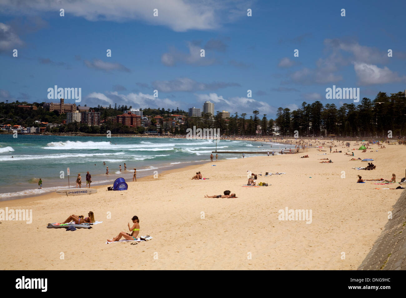 Manly beach in Sydney on an Australian summers day with blue skies and ...