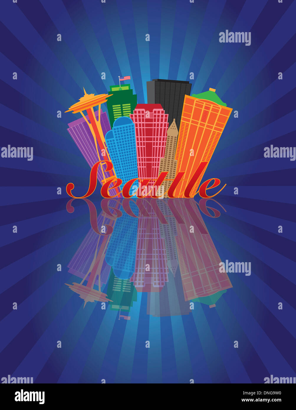 Seattle Washington Abstract Downtown City Skyline with Reflection on ...