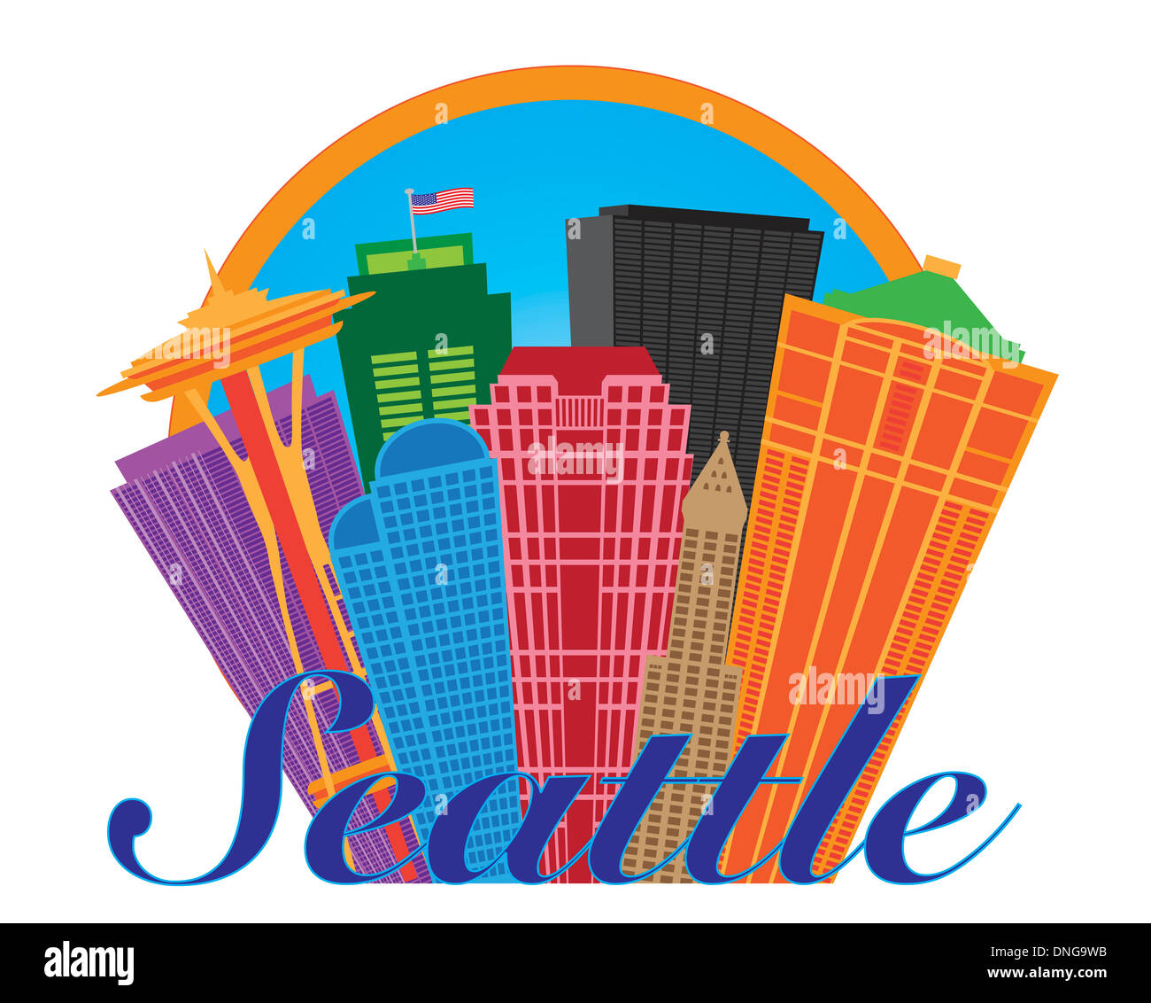 Seattle Washington Abstract Downtown City Skyline in Circle Isolated on ...
