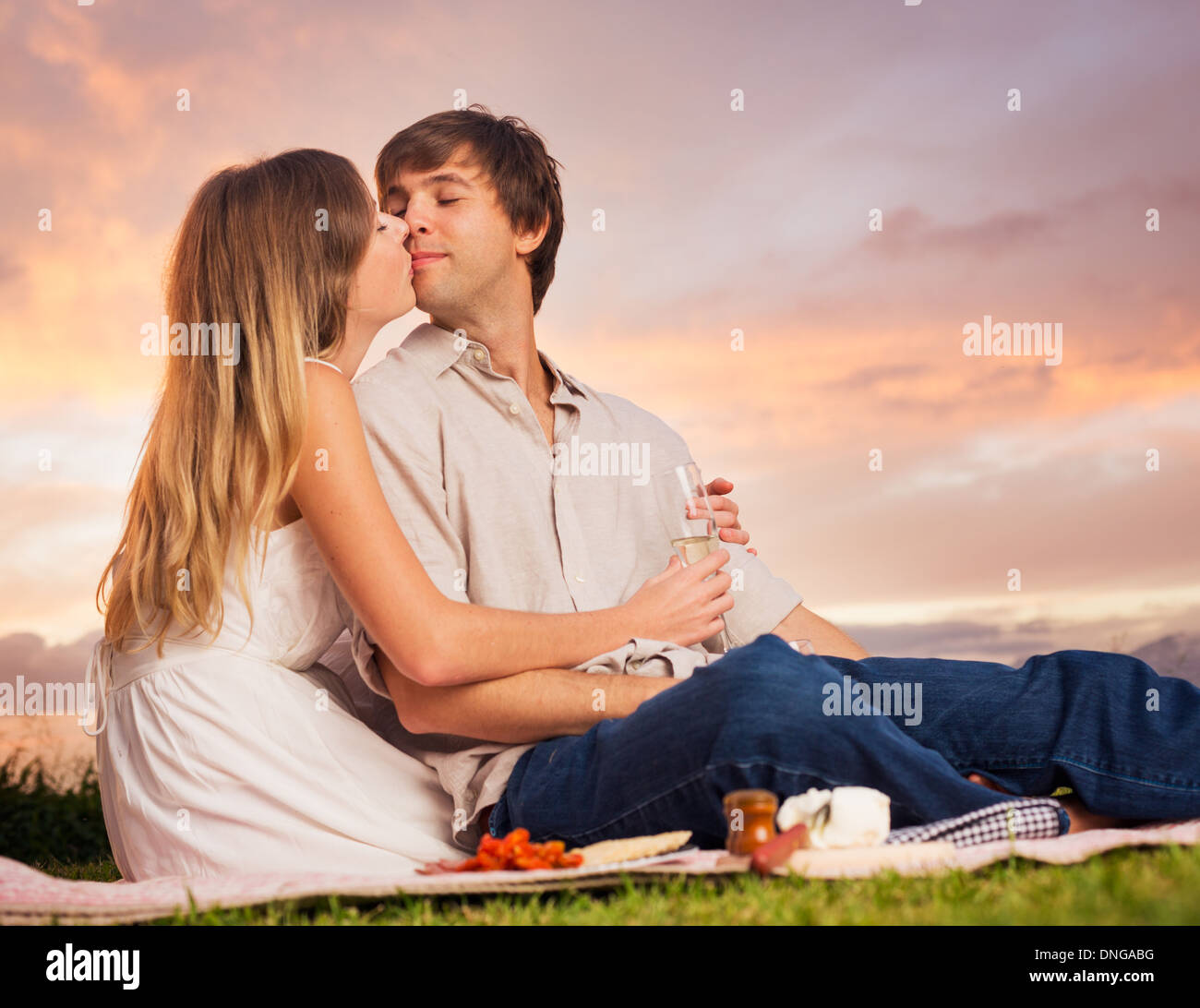 Romantic couple at sunset on outdoor hi-res stock photography and ...