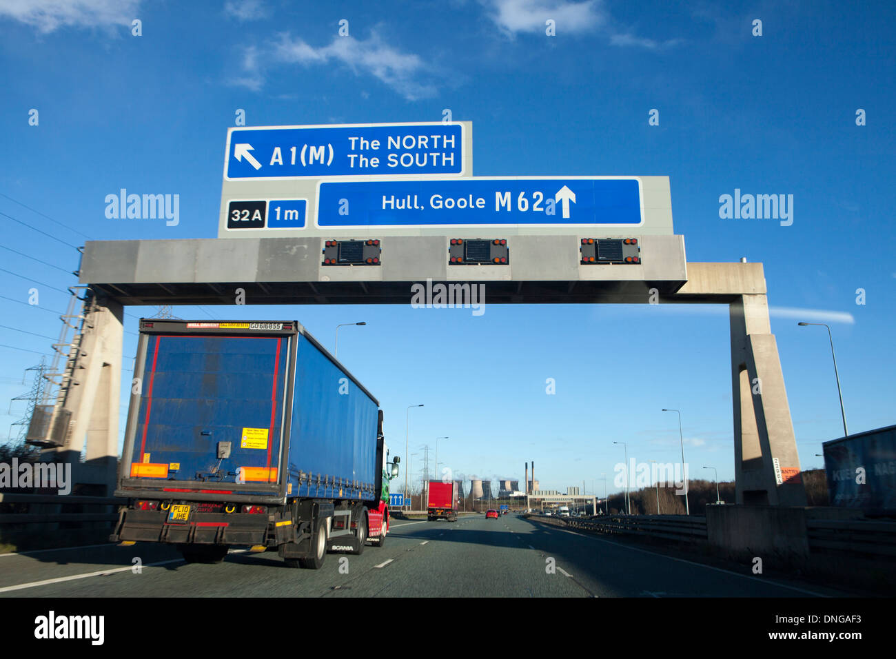 M62 motorway in West Yorkshire overhead road signs Stock Photo - Alamy