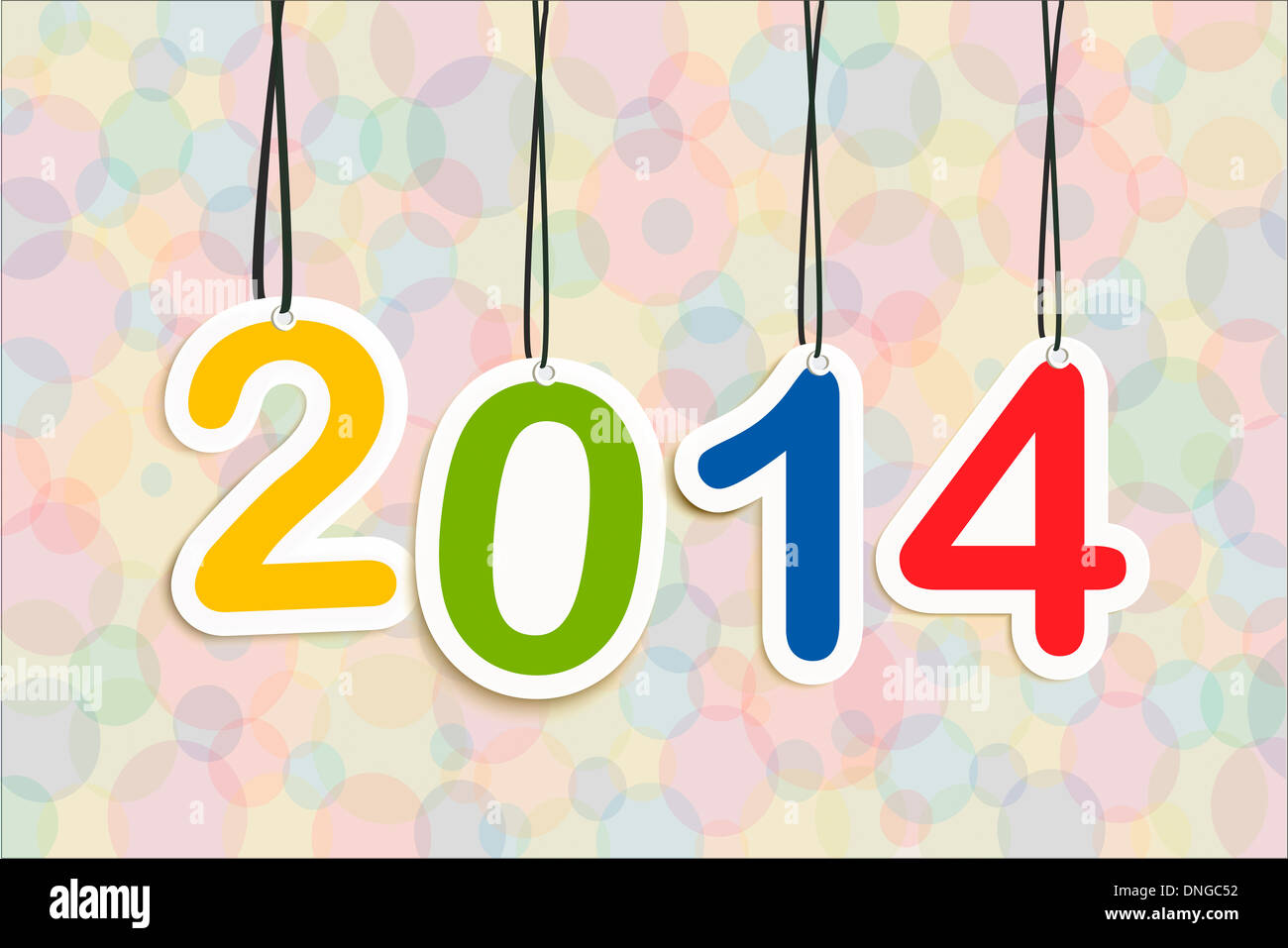 Colorful Happy new year 2014 numbers hanging greeting card illustration ...