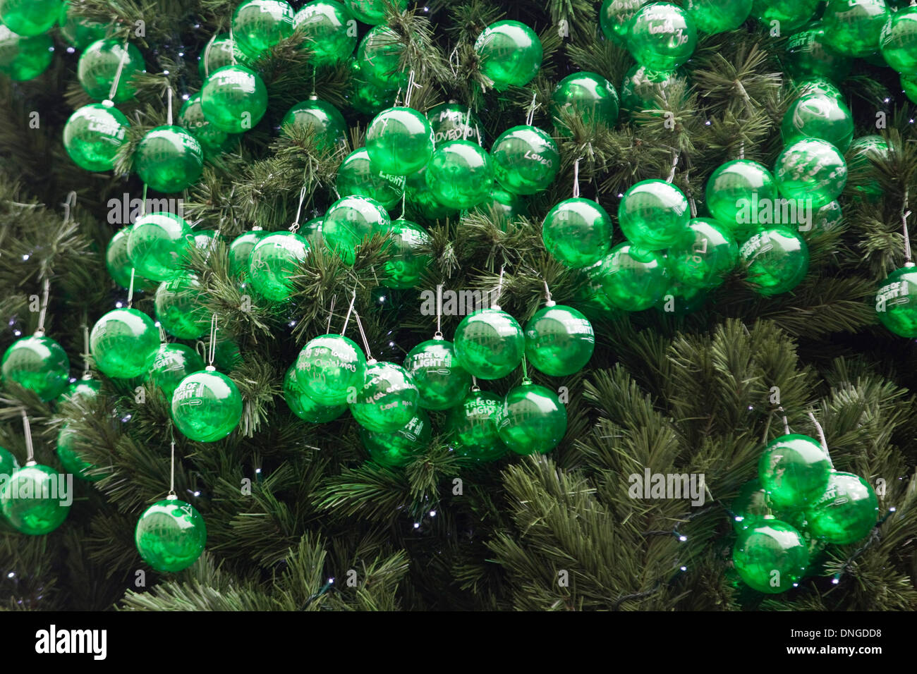 Christmas time in London Decorations baubles on a Christmas Tree Stock ...