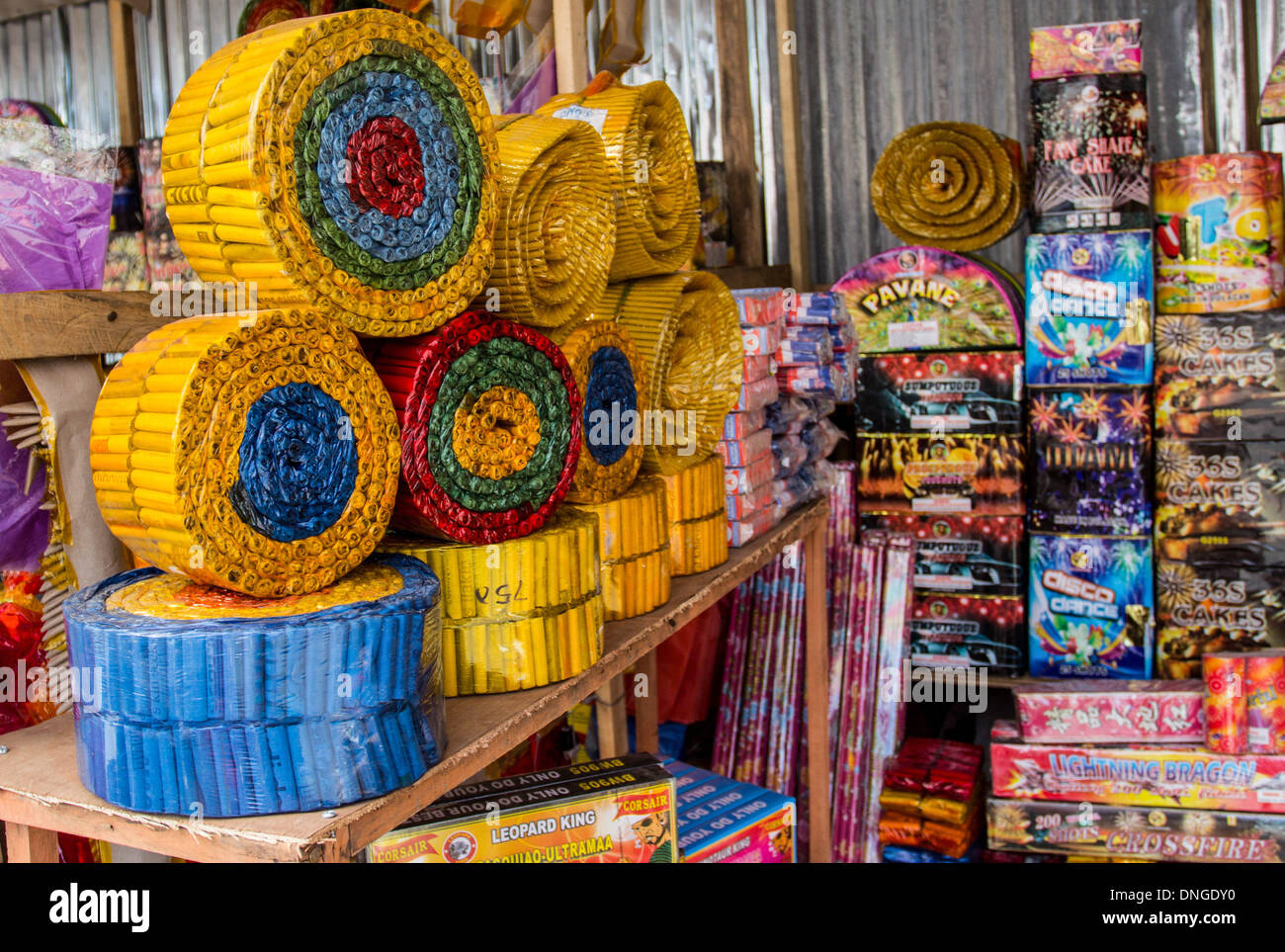 Dec. 28, 2013 - Display of ''Judas Belt'' and assorted fire crackers ...