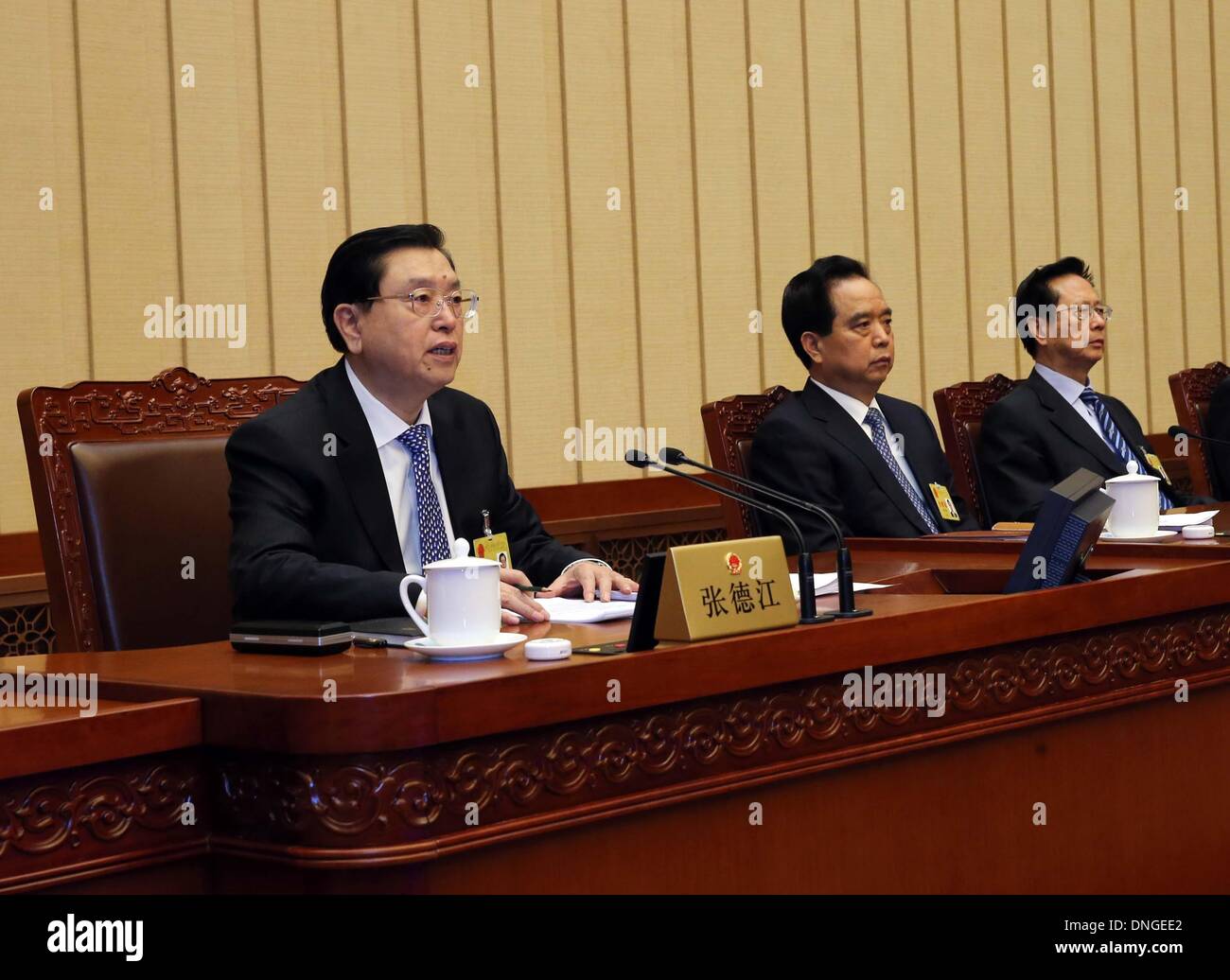 Beijing, China. 28th Dec, 2013. Zhang Dejiang (L), chairman of the ...