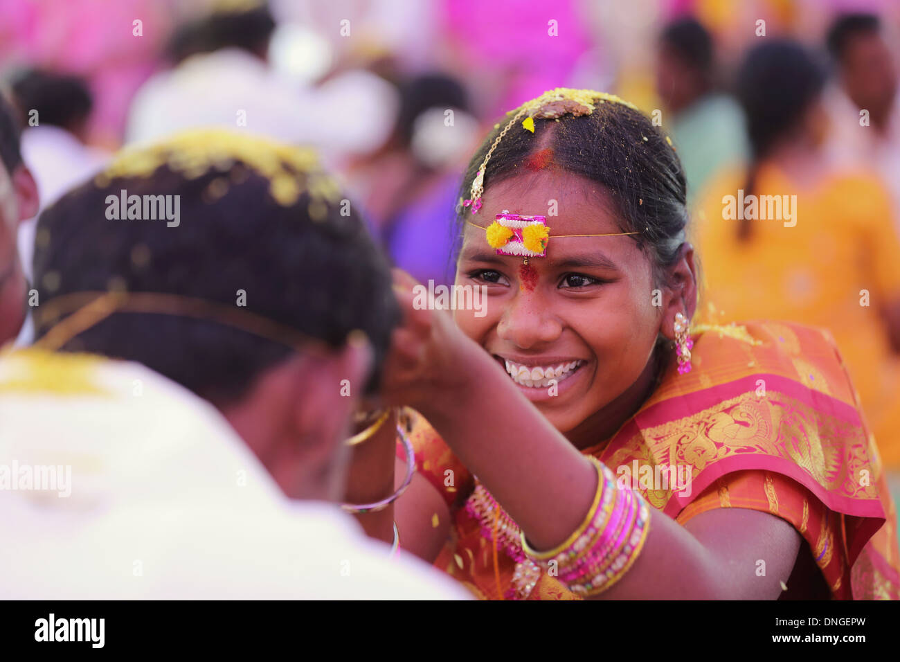 Happy bride during her wedding - South India Stock Photo - Alamy