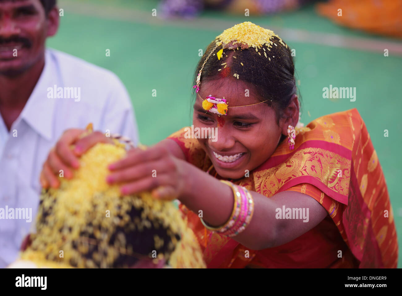 Happy bride during her wedding - South India Stock Photo - Alamy