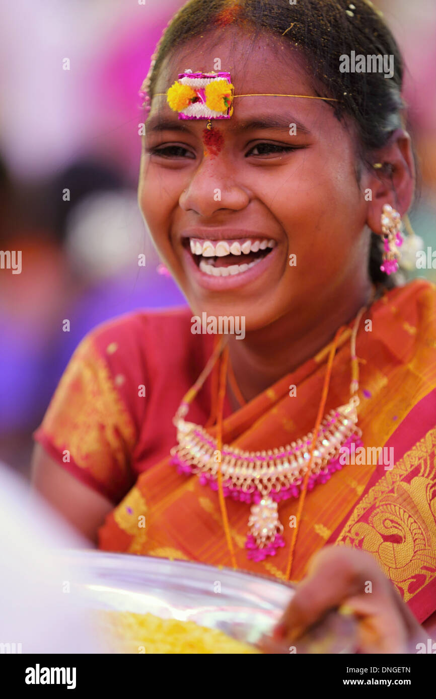 Happy bride during her wedding - South India Stock Photo - Alamy