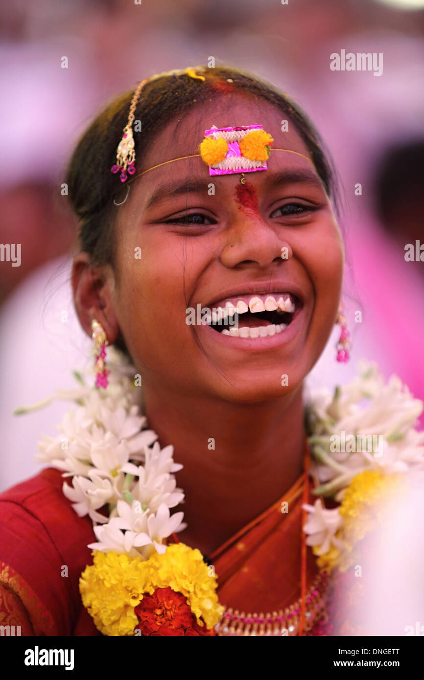 Happy bride during her wedding - South India Stock Photo - Alamy