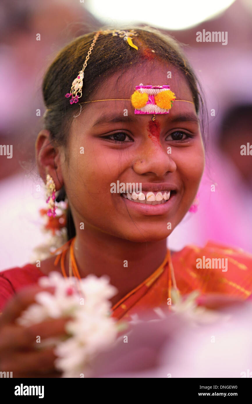 Happy bride during her wedding - South India Stock Photo - Alamy