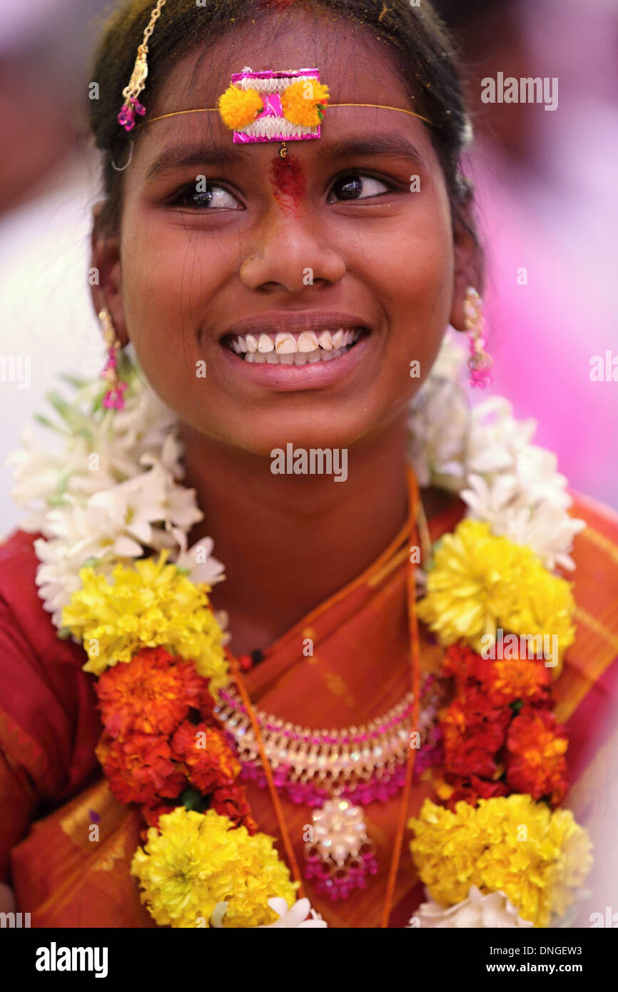 Happy bride during her wedding - South India Stock Photo - Alamy