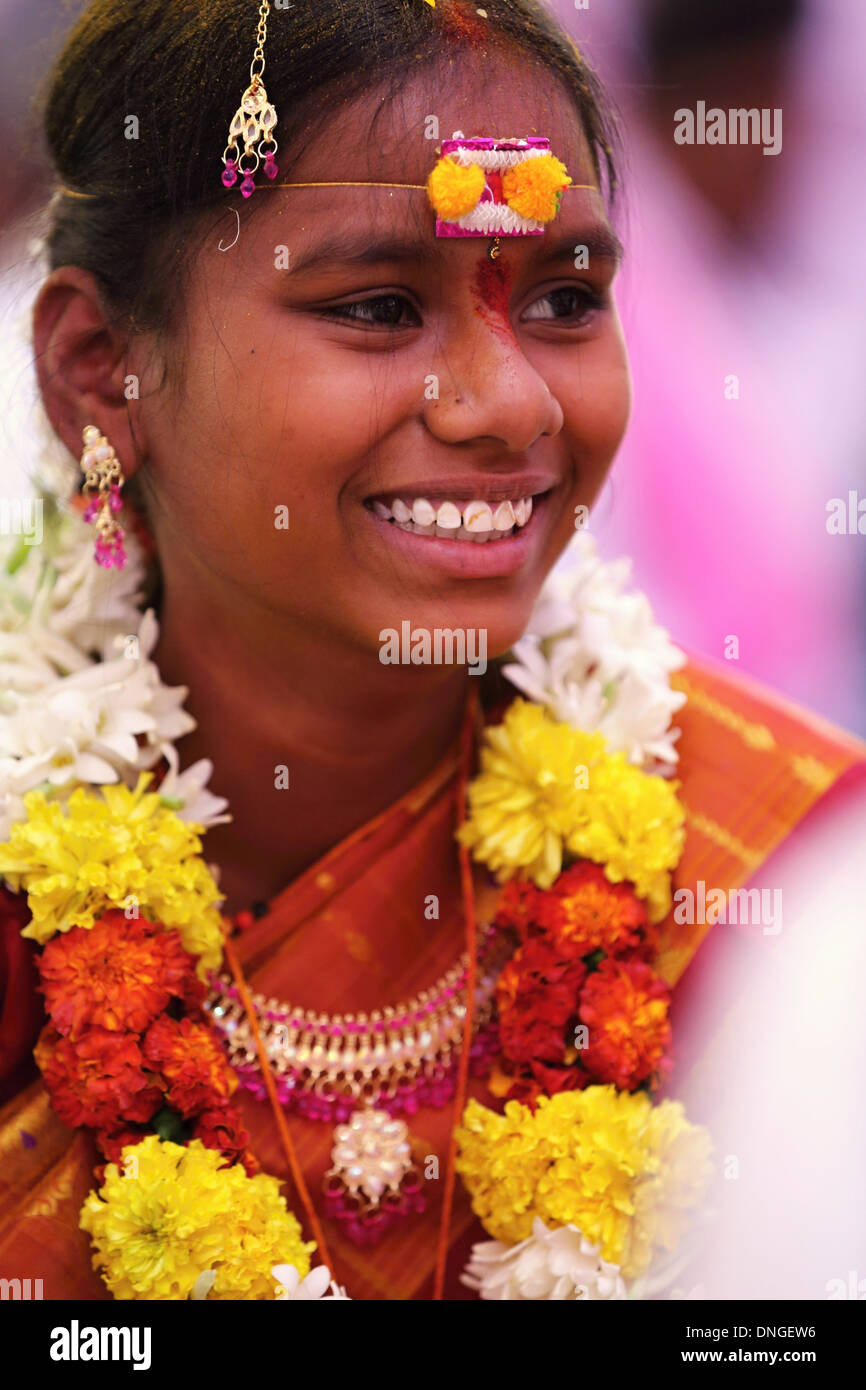 Happy bride during her wedding - South India Stock Photo - Alamy