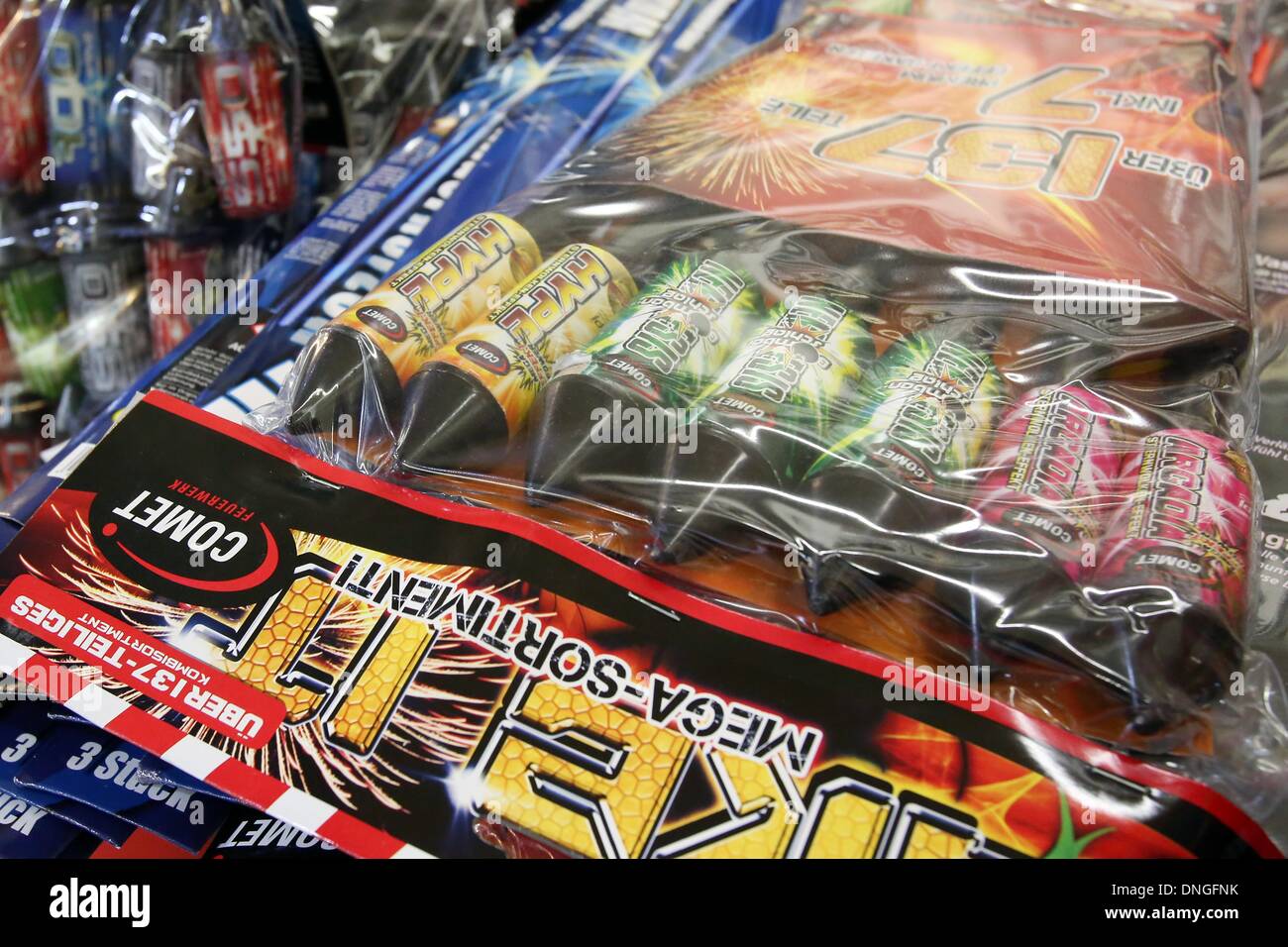 Hamburg, Germany. 28th Dec, 2013. Fireworks are sold in a shop in ...